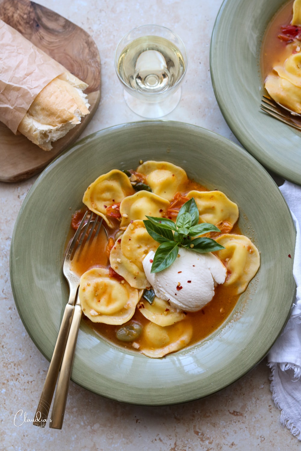 Italian Cheese Ravioli with Burst Tomatoes – Claudia's Table
