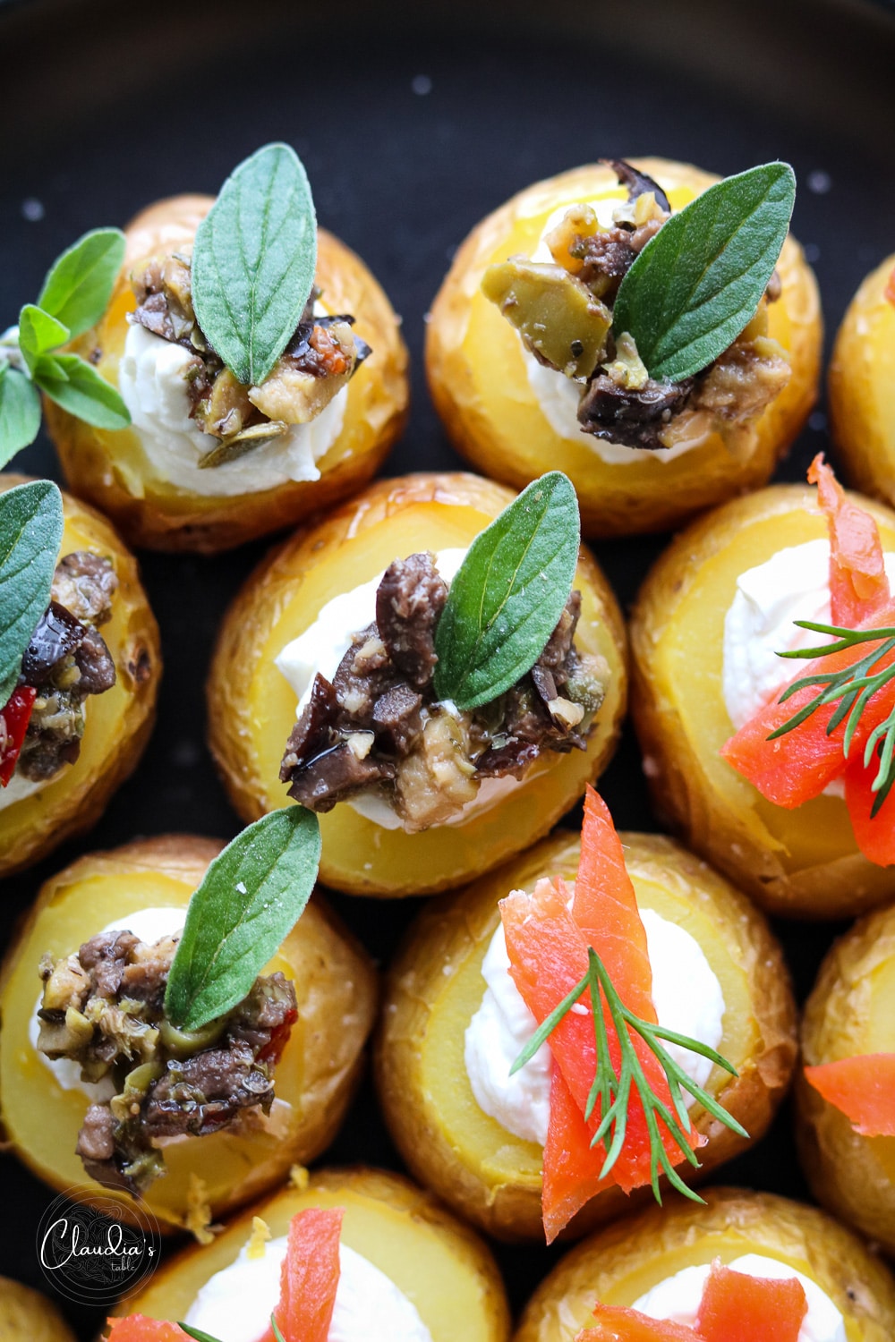 Mini Roasted Stuffed Potatoes with Whipped Goat Cheese – Claudia's Table