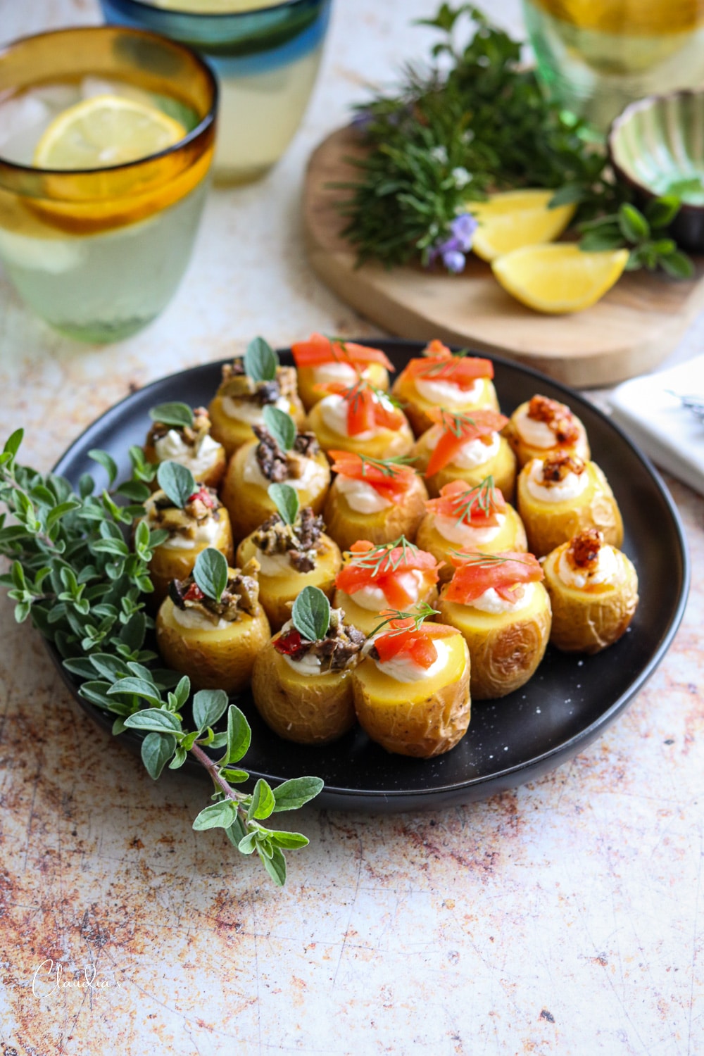 Mini Roasted Stuffed Potatoes with Whipped Goat Cheese – Claudia's Table