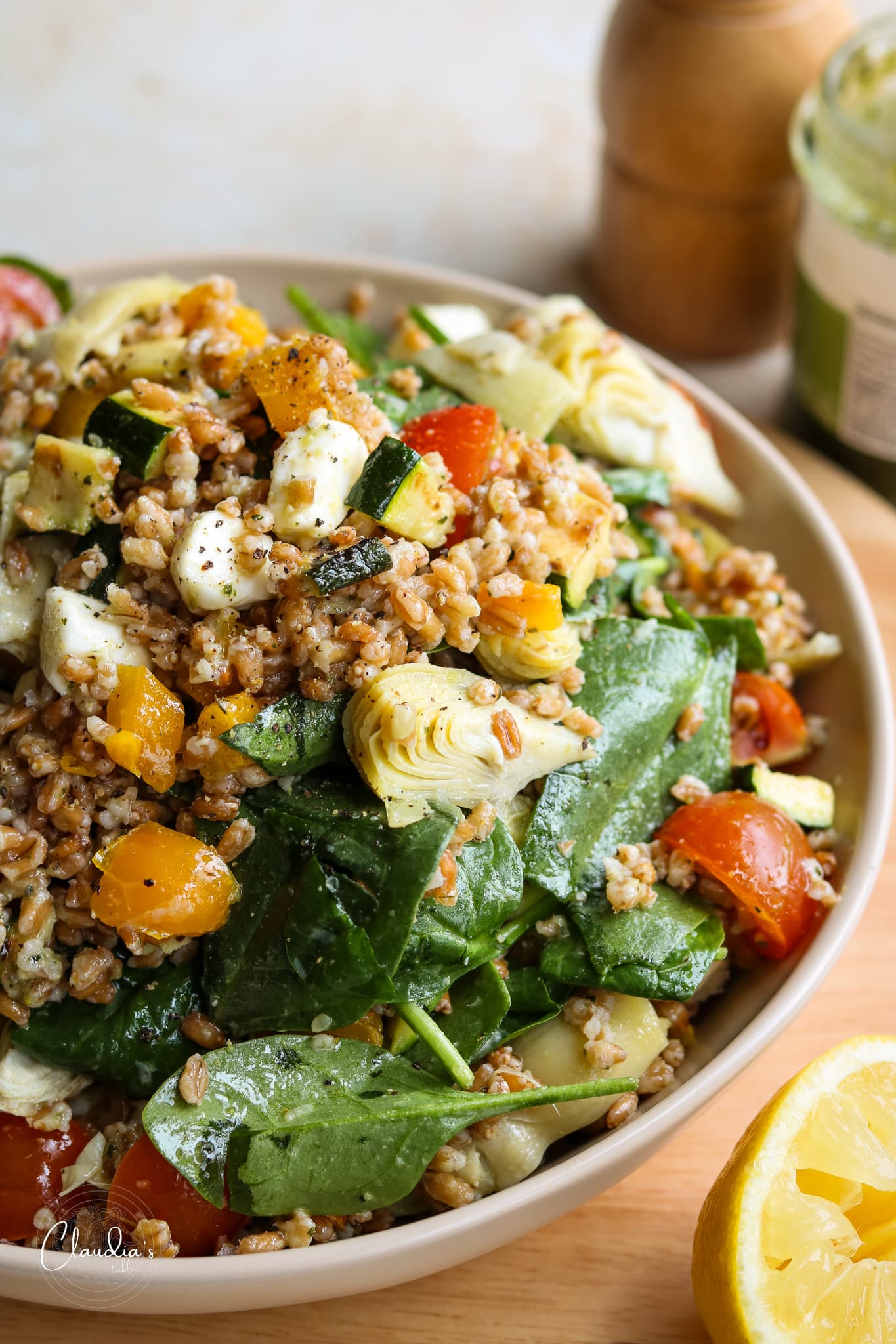 Farro Salad with Pesto and Vegetables – Claudia's Table